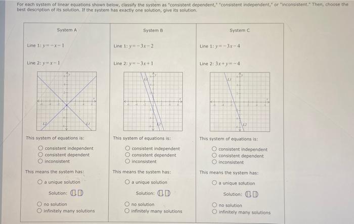 Solved For each system of linear equations shown below, | Chegg.com