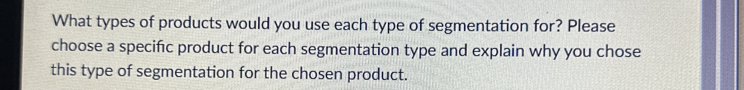 Solved What types of products would you use each type of | Chegg.com