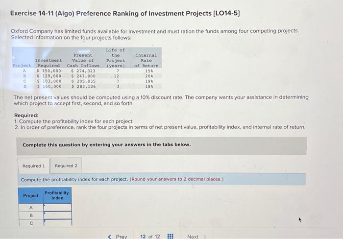 Solved Exercise 14-11 (Algo) Preference Ranking of | Chegg.com