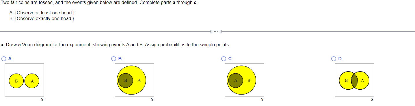 Solved Two fair coins are tossed, and the events given below | Chegg.com