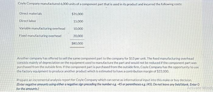 Solved Coyle Company manufactured 6,000 units of a component | Chegg.com