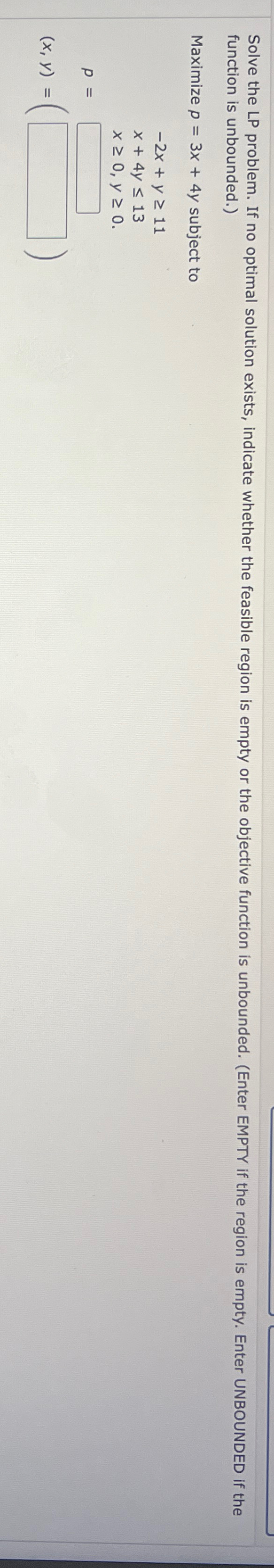 Solved Solve the LP problem. If no optimal solution exists, | Chegg.com