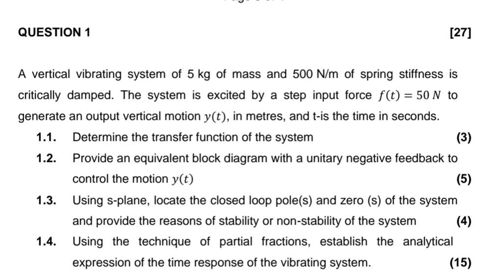 Solved A vertical vibrating system of 5 kg of mass and 500 | Chegg.com