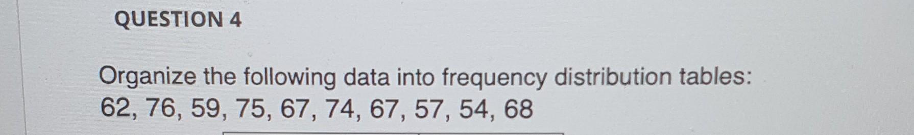 Solved QUESTION 4 Organize the following data into frequency | Chegg.com