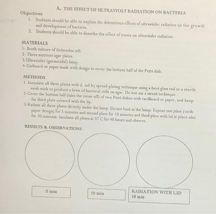 Solved experiment the effect of ultraviolet radiation on | Chegg.com