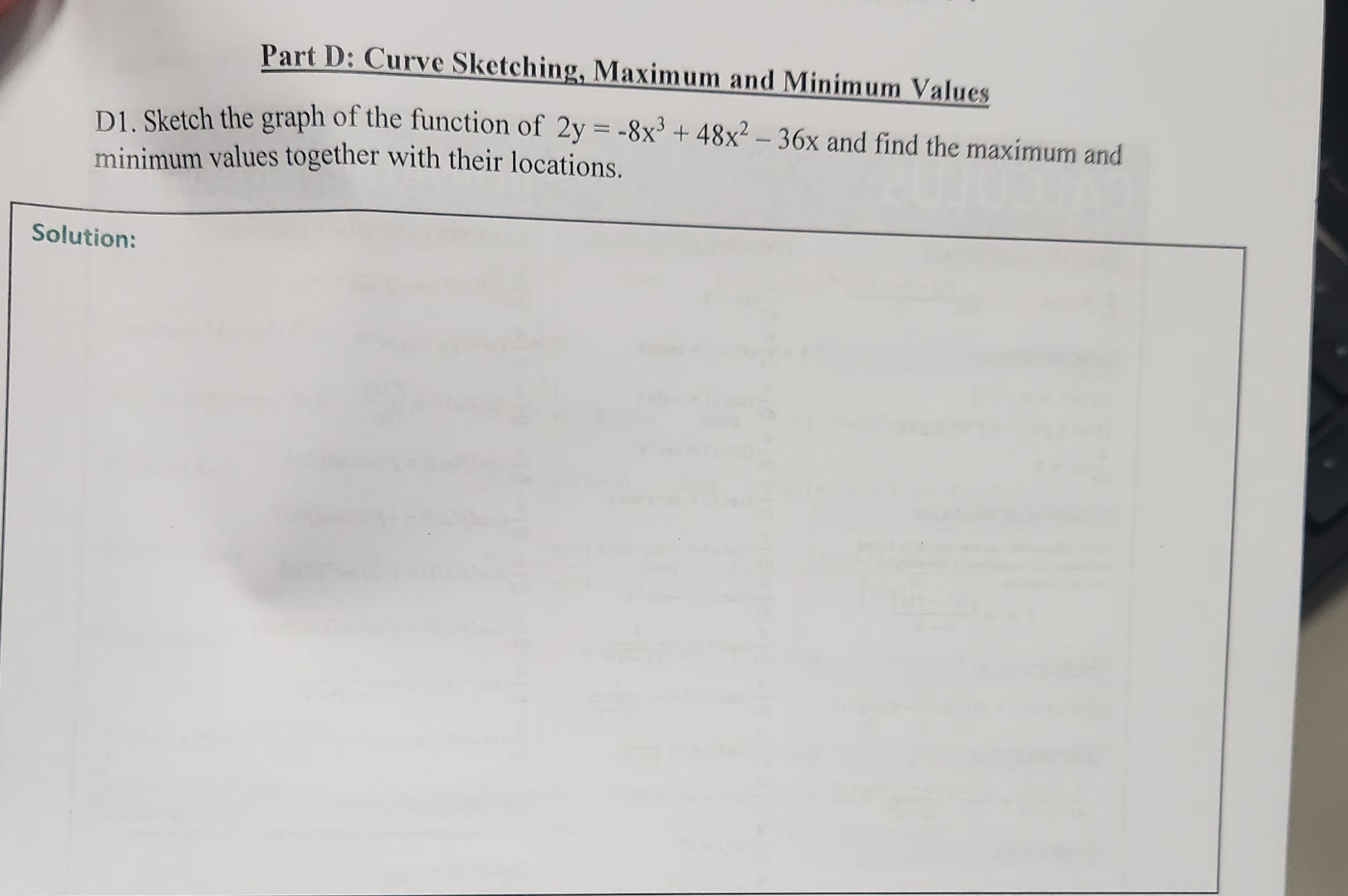 Solved Part D: Curve Sketching, Maximum and Minimum | Chegg.com