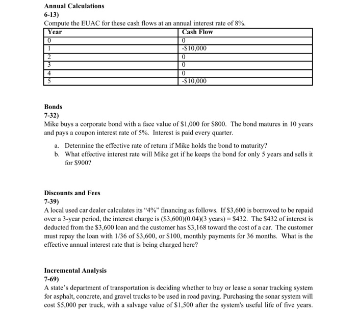 Solved Annual Calculations 6-13) Compute the EUAC for these | Chegg.com