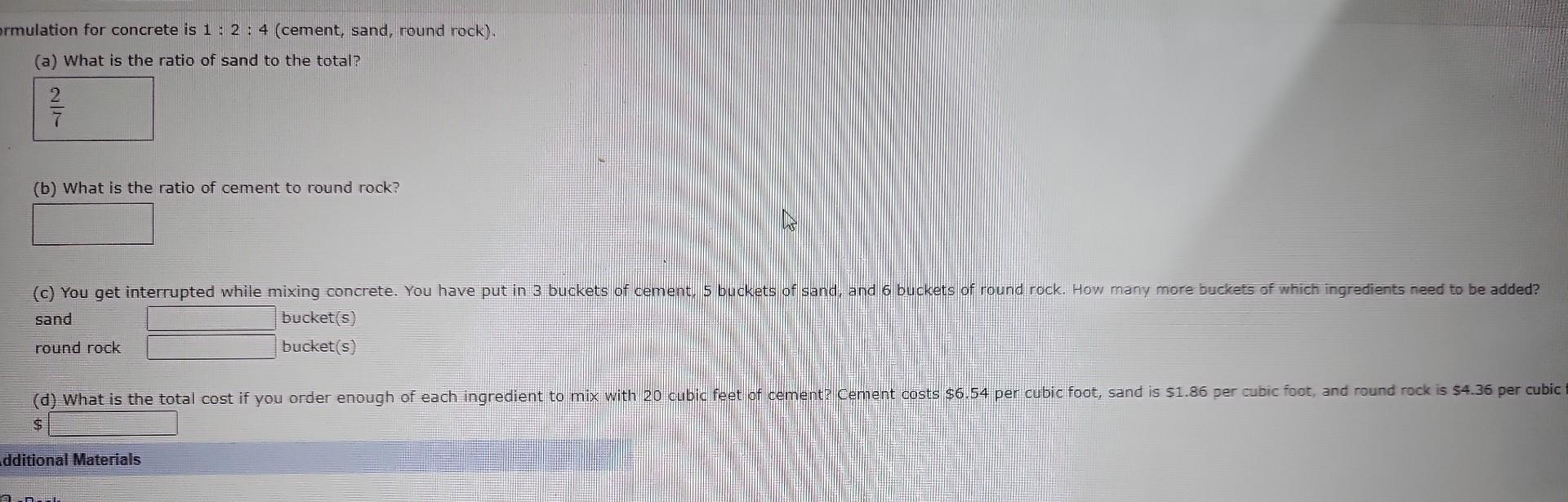 Solved formulation for concrete is 1:2:4 (cement, sand, | Chegg.com