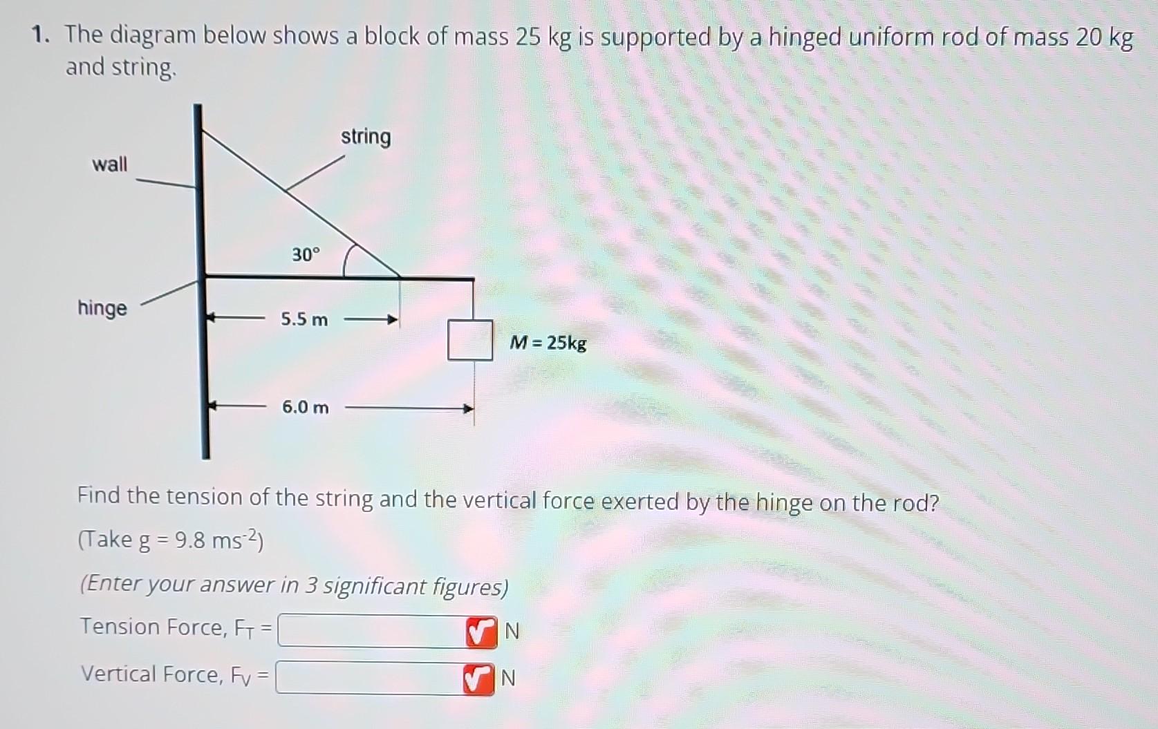 Solved 1. The diagram below shows a block of mass 25 kg is | Chegg.com