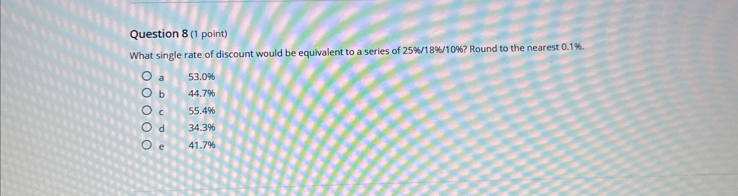Solved Question 8 (1 ﻿point)What single rate of discount | Chegg.com