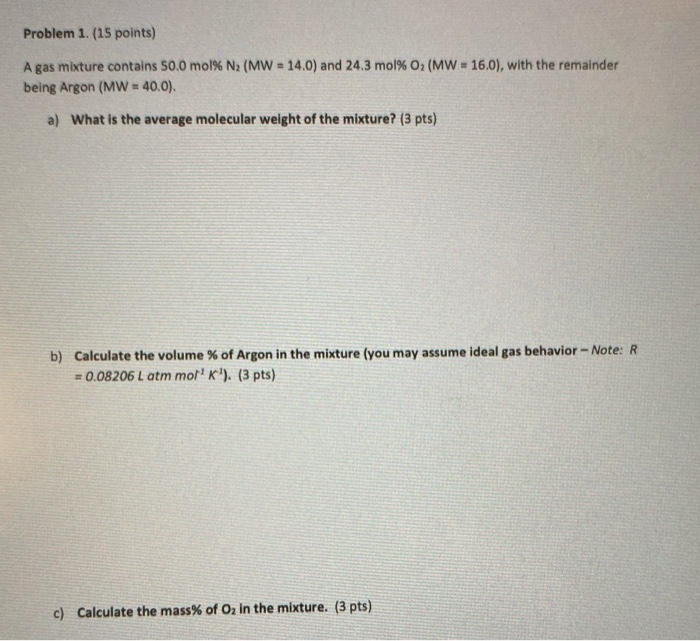 Solved A gas mixture contains 50.0 mol% N2 (MW = 14.0) and | Chegg.com