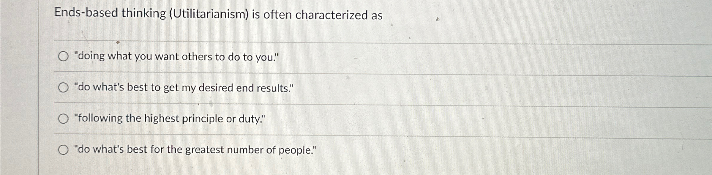 Solved Ends-based thinking (Utilitarianism) ﻿is often | Chegg.com