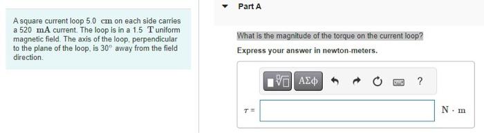 Solved A square current loop 5.0 cm on each side carries a | Chegg.com