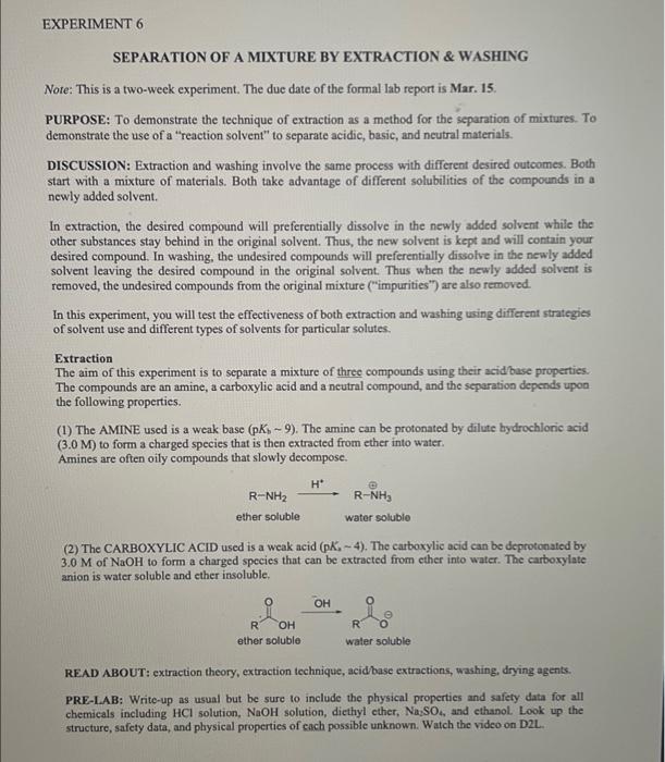 Solved EXPERIMENT 6 a SEPARATION OF A MIXTURE BY EXTRACTION | Chegg.com