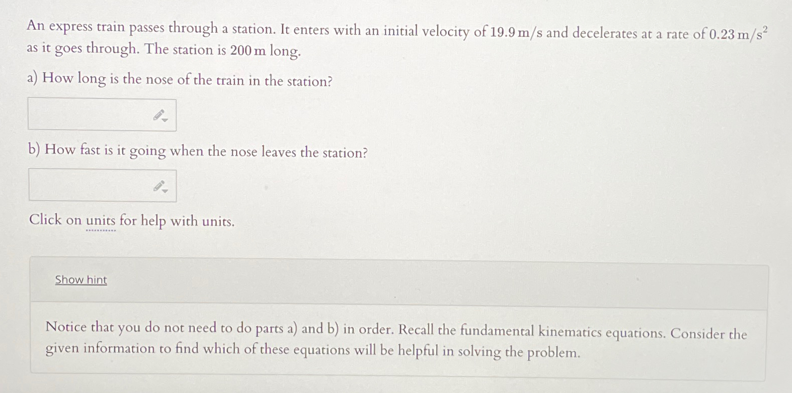 Solved An express train passes through a station. It enters | Chegg.com