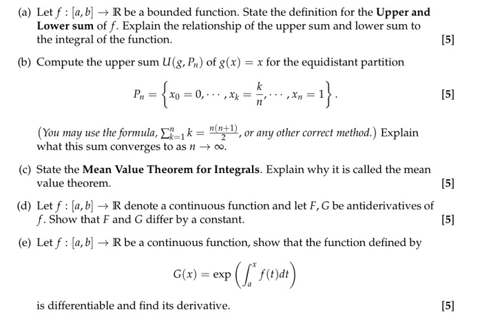 Solved [5] 0, k X = -,.. n Xn = 1 [5] (a) Let f : [a, b] → R | Chegg.com