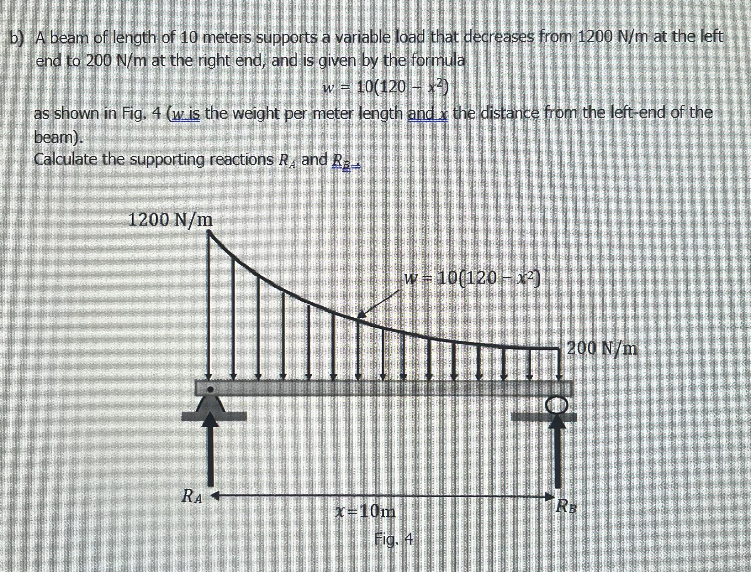 Solved b) ﻿A beam of length of 10 ﻿meters supports a | Chegg.com