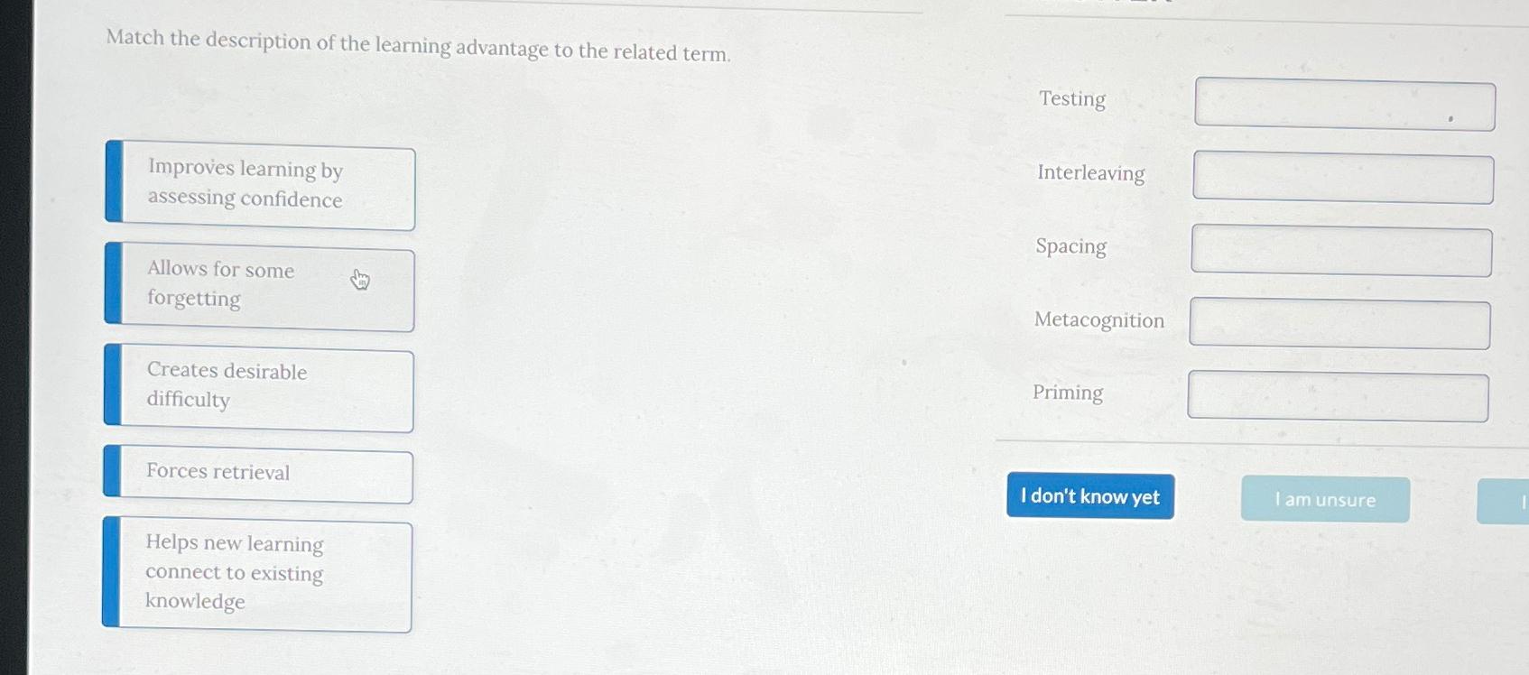 Solved Match the description of the learning advantage to | Chegg.com