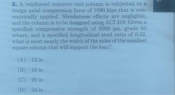 Solved 3. A reinforced concrete tied column is subjected to | Chegg.com
