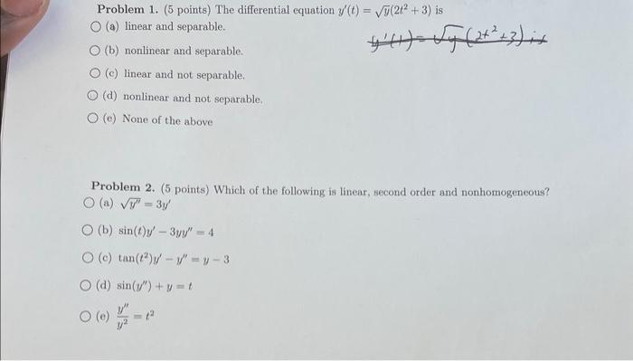 Solved Problem 1. (5 points) The differential equation | Chegg.com