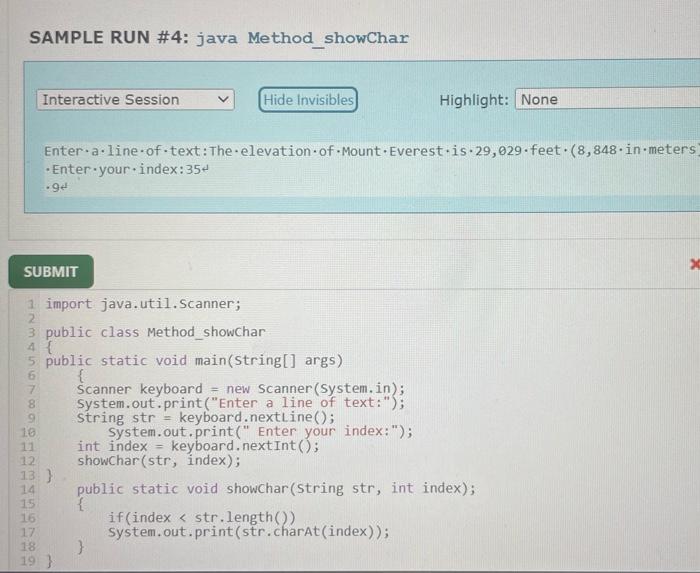 Solved 1. A showChar Method Write a method named showChar. | Chegg.com