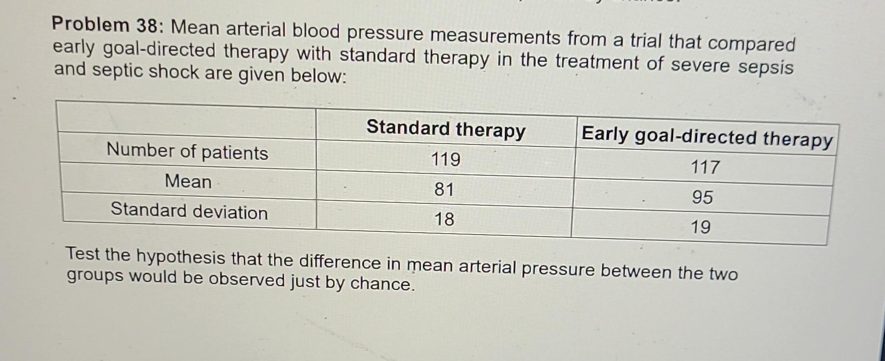 Solved Problem 38: Mean arterial blood pressure measurements | Chegg.com