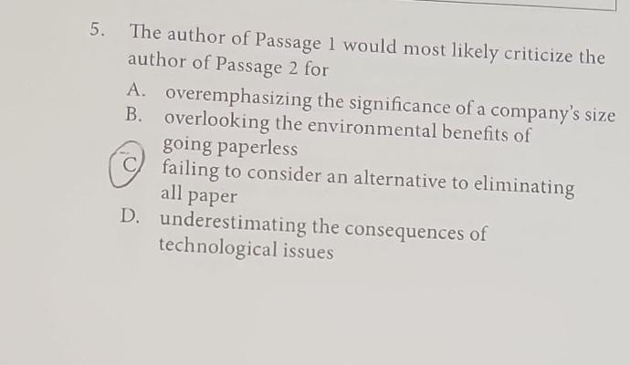 Solved The author of Passage 1 ﻿would most likely criticize | Chegg.com