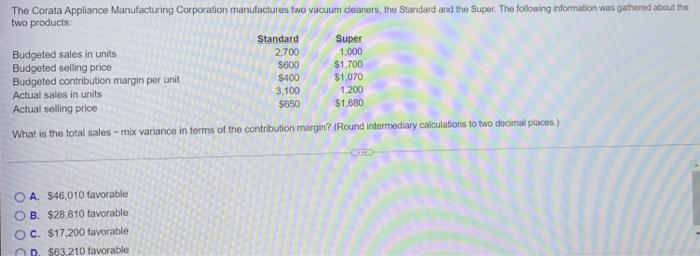 Solved The Corata Appliance Manufacturing Corporation | Chegg.com