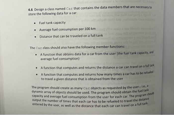 Solved 4.6 Design a class named Car that contains the data | Chegg.com