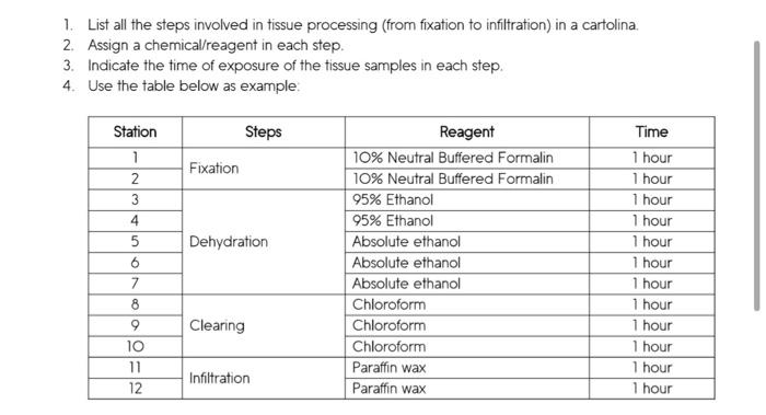 Solved Make a schedule (12hourd) for tissue processing. Use | Chegg.com
