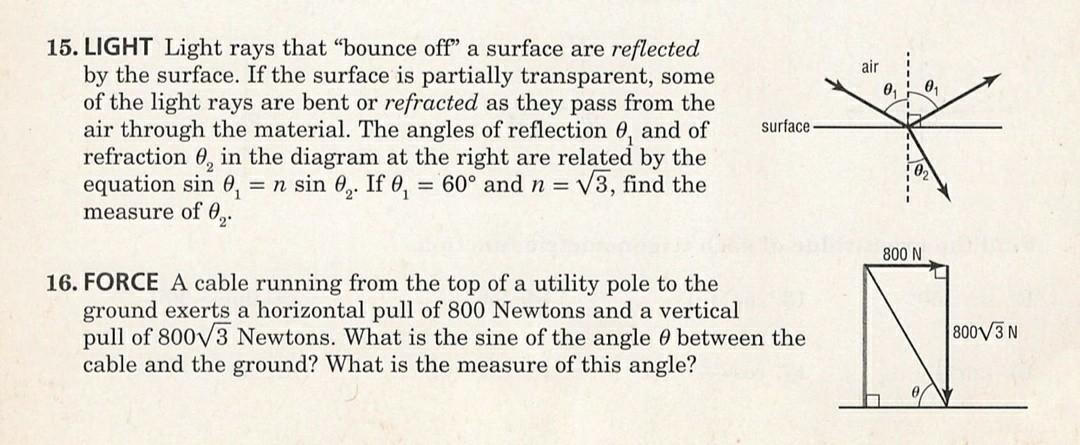 Solved air e 0 15. LIGHT Light rays that “bounce off” a | Chegg.com