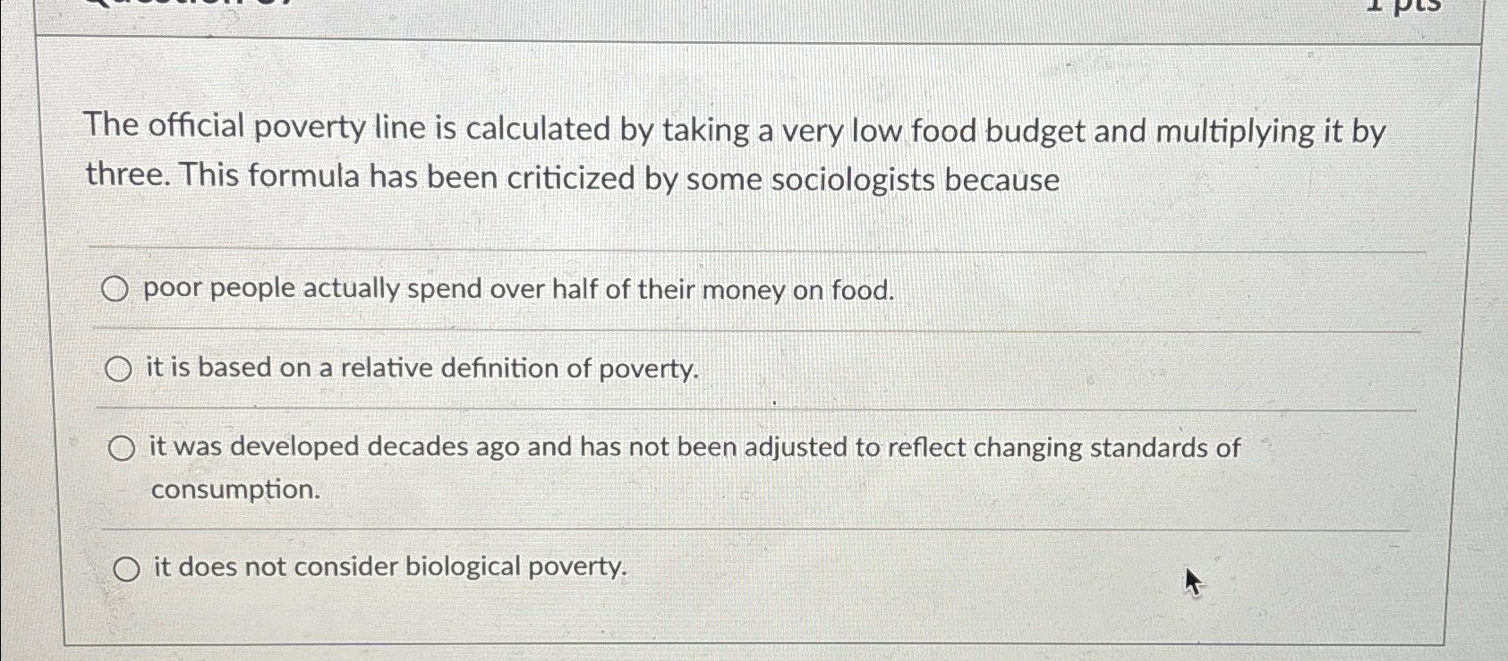 Solved The official poverty line is calculated by taking a | Chegg.com