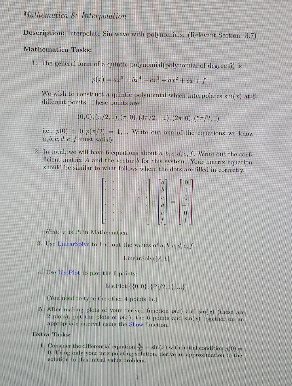 Solved Mathematica 8 Interpolation Description Interpolate Chegg