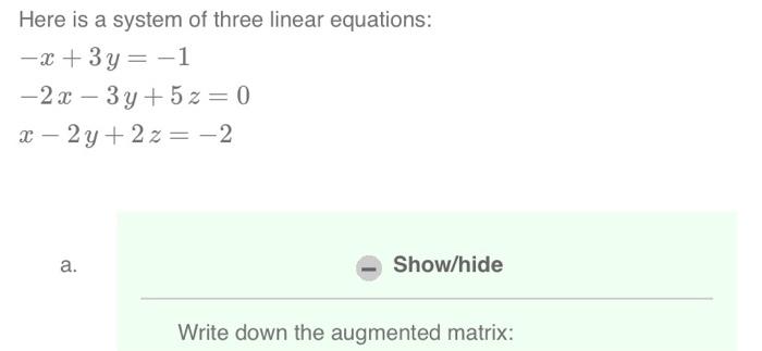 Solved Here is a system of three linear equations: | Chegg.com