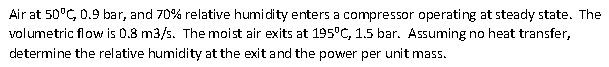 Solved Air at 50°C,0.9 ﻿bar, and 70% ﻿relative humidity | Chegg.com