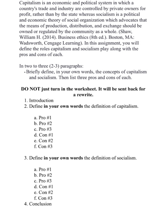 Solved Capitalism is an economic and political system in | Chegg.com