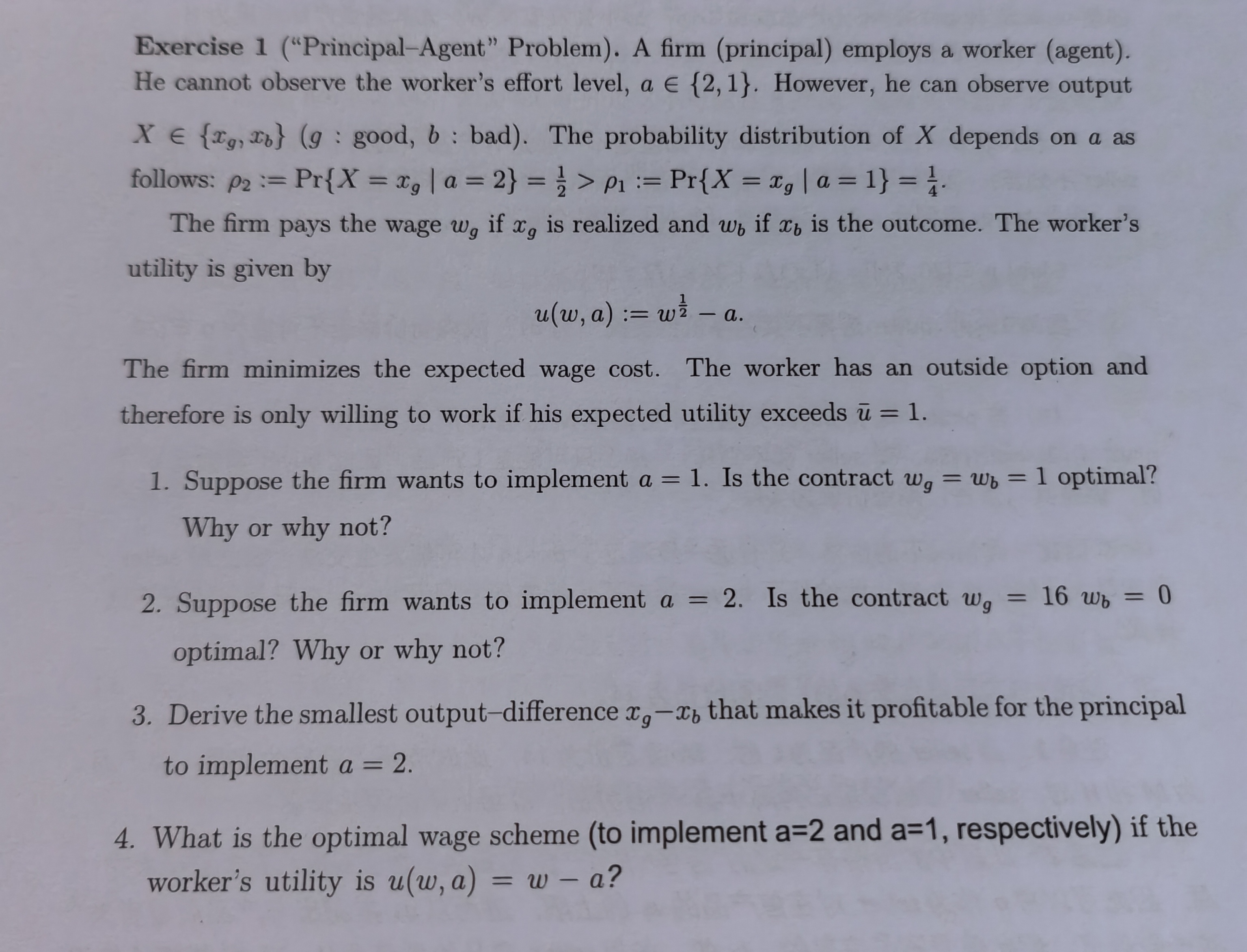 Solved Exercise 1 ("Principal-Agent" Problem). ﻿A firm | Chegg.com