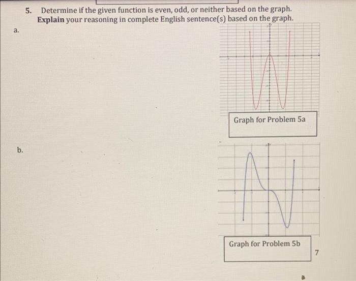 Solved 5. Determine if the given function is even, odd, or | Chegg.com