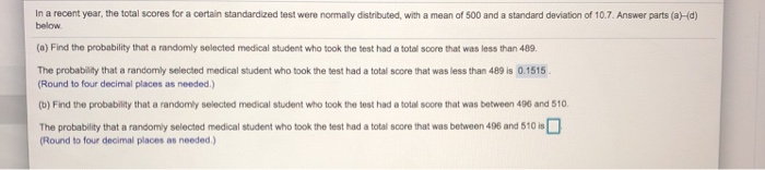 Solved In a recent year, the total scores for a certain | Chegg.com