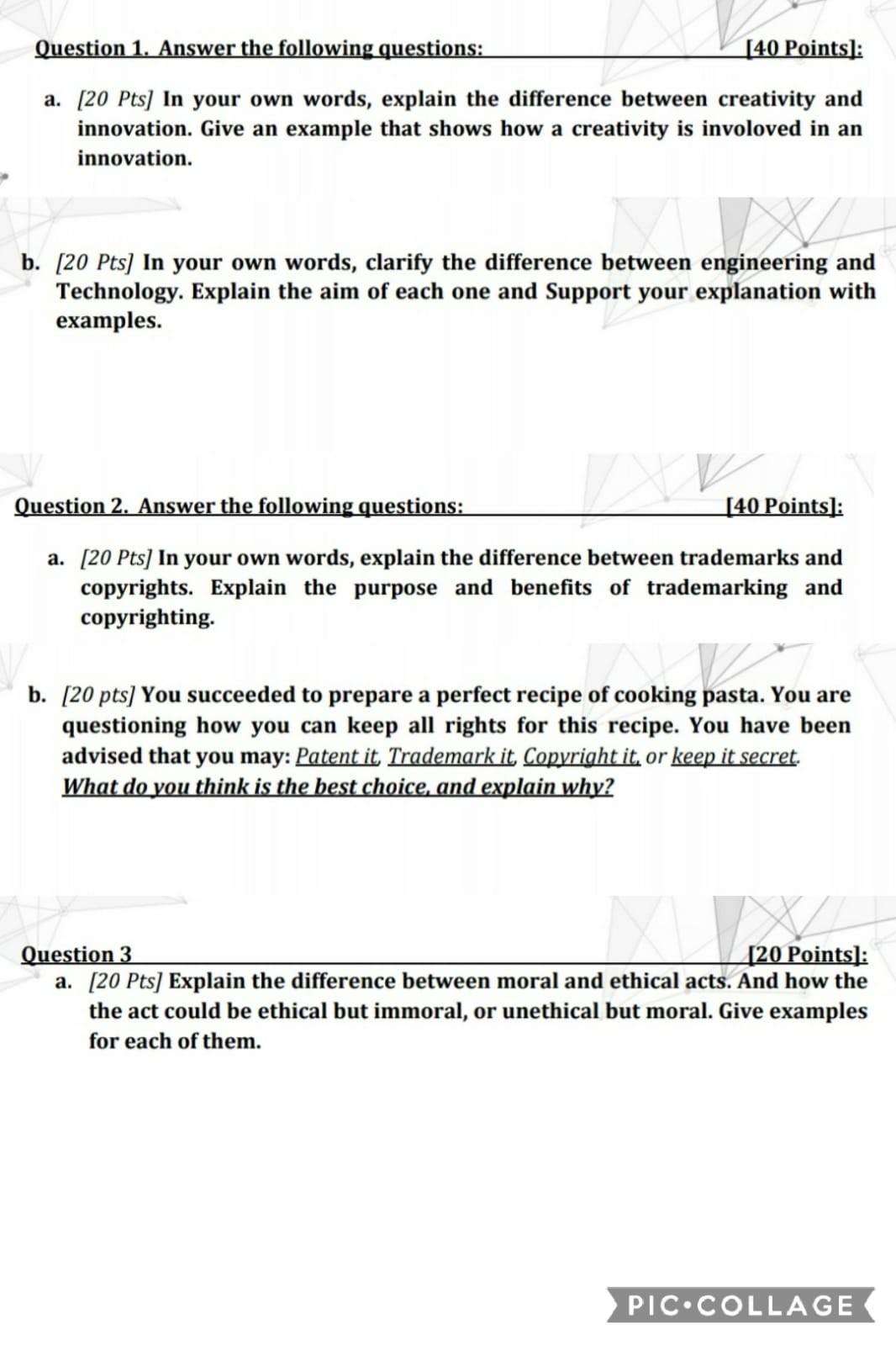 Solved Question 1. Answer the following questions: [40 | Chegg.com