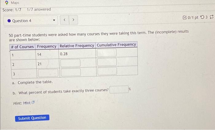 Solved 50 part-time students were asked how many courses | Chegg.com