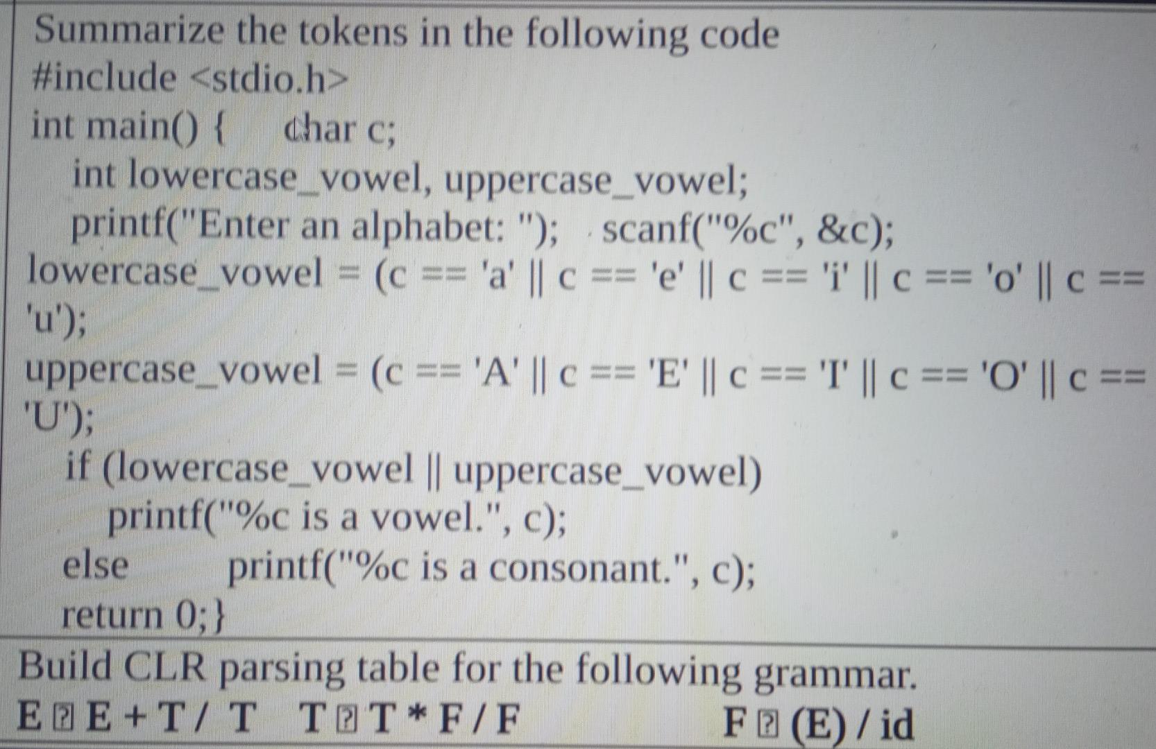 Solved Summarize the tokens in the following code #include | Chegg.com