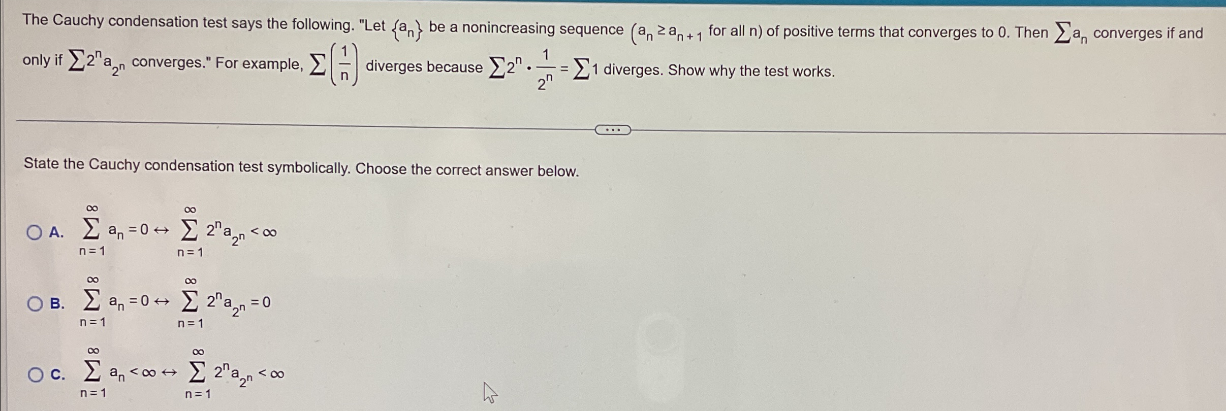 Solved The Cauchy condensation test says the following. "Let | Chegg.com