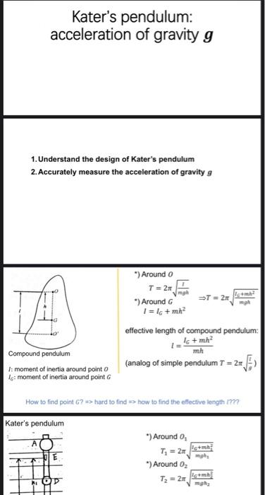 Solved Kater's pendulum: acceleration of gravity g 1. | Chegg.com