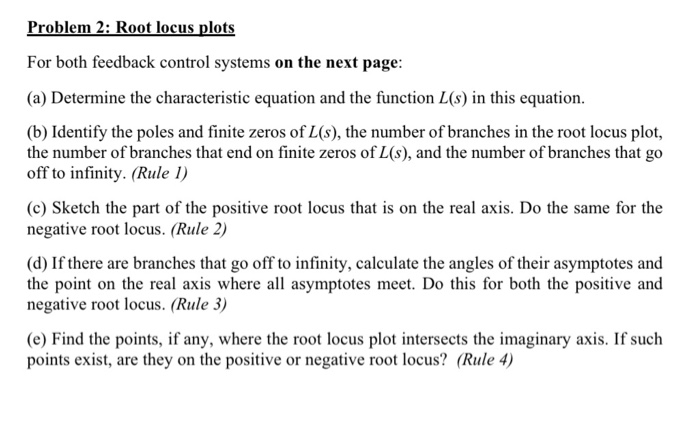 Solved Problem 2: Root locus plots For both feedback control | Chegg.com