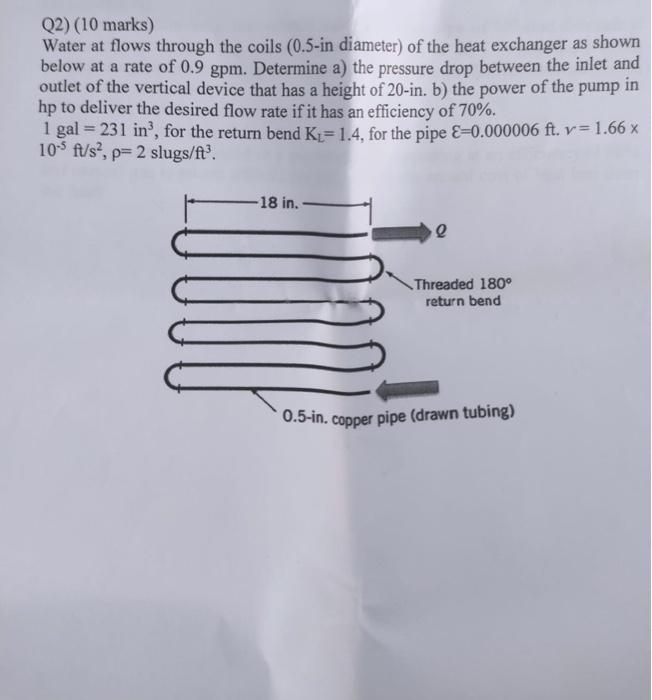 Solved Q2) (10 marks) Water at flows through the coils | Chegg.com