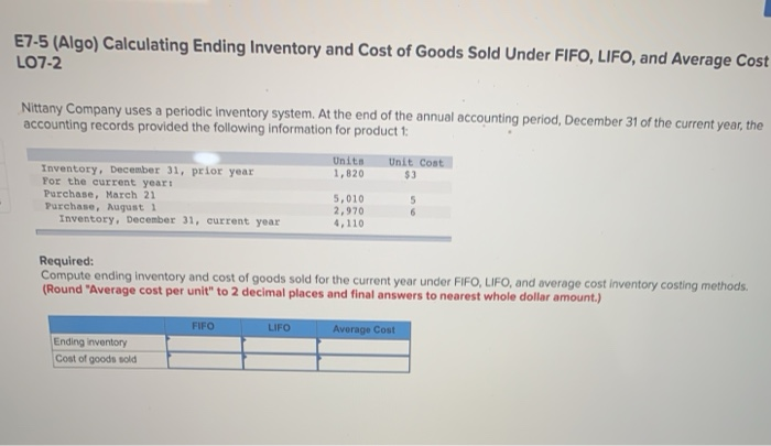Solved E7-5 (Algo) Calculating Ending Inventory and Cost of | Chegg.com