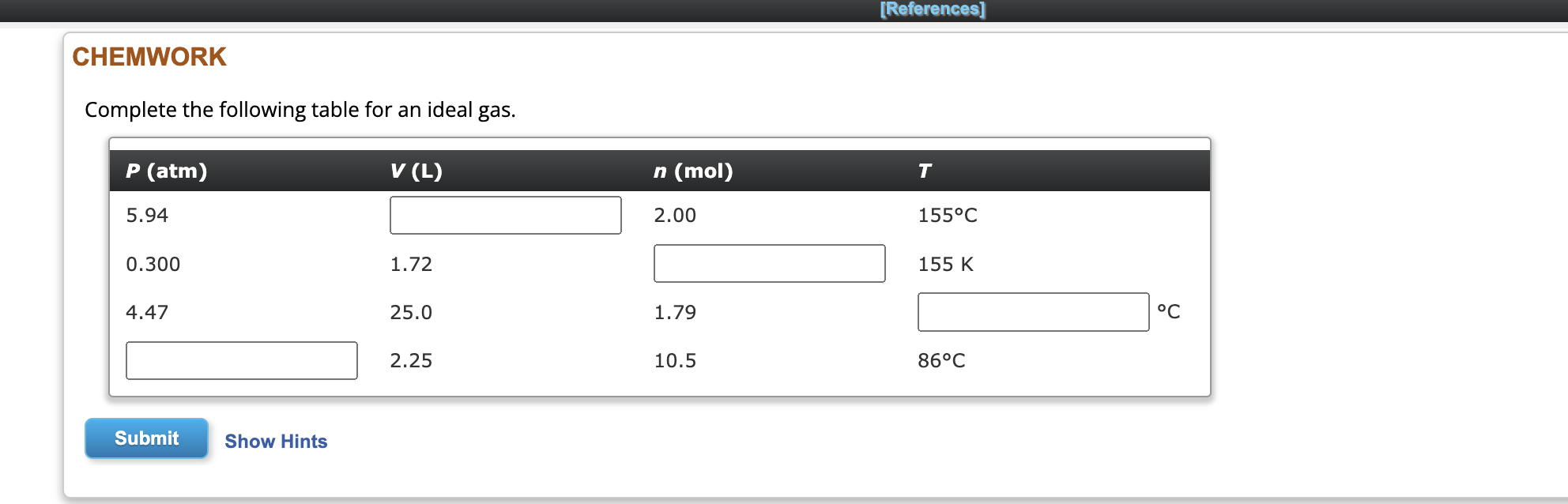 Solved CHEMWORKComplete the following table for an ideal | Chegg.com