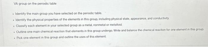 Solved VA group on the periodic table Identify the main | Chegg.com