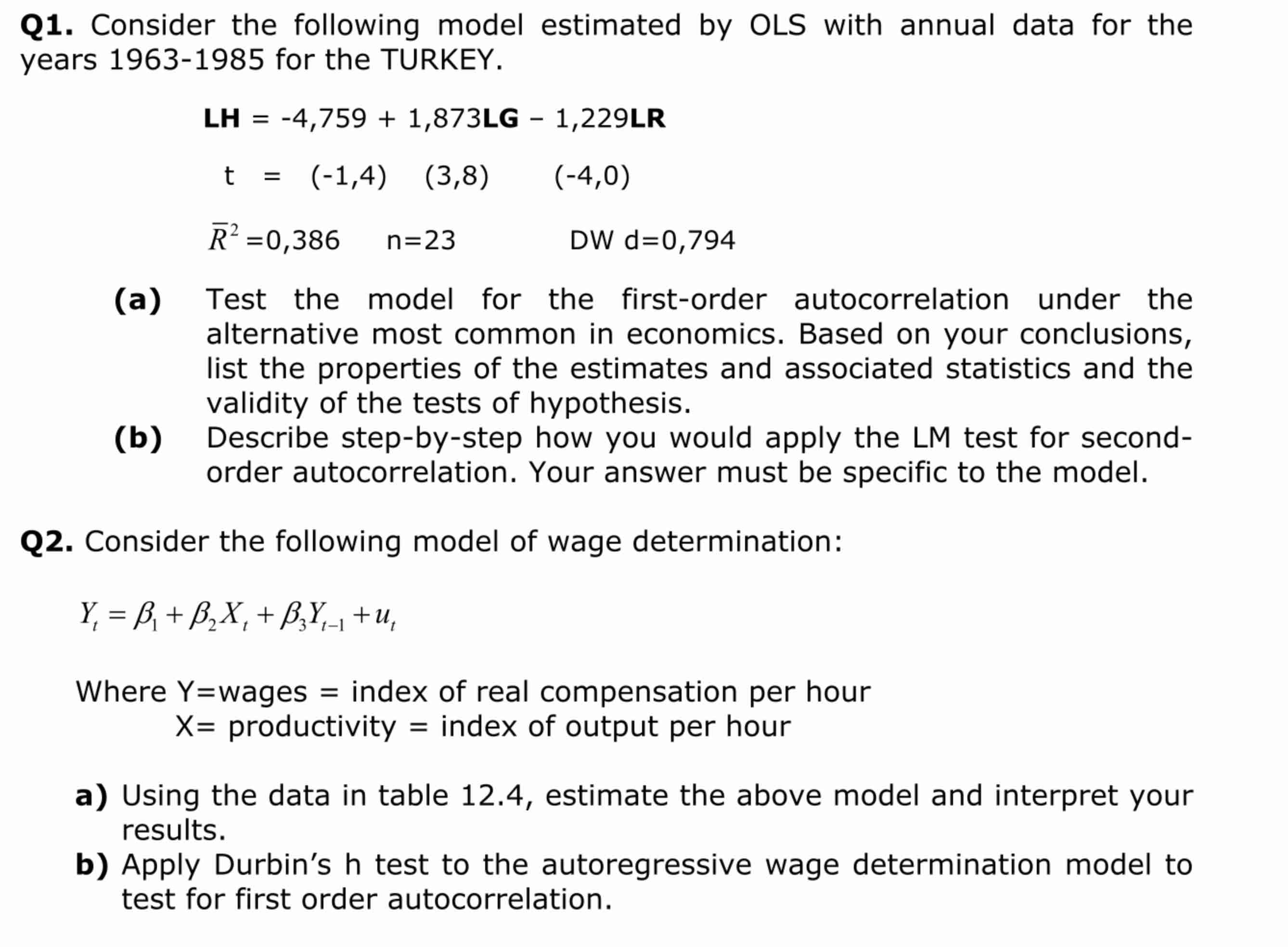 Solved Q1. ﻿Consider the following model estimated by OLS | Chegg.com
